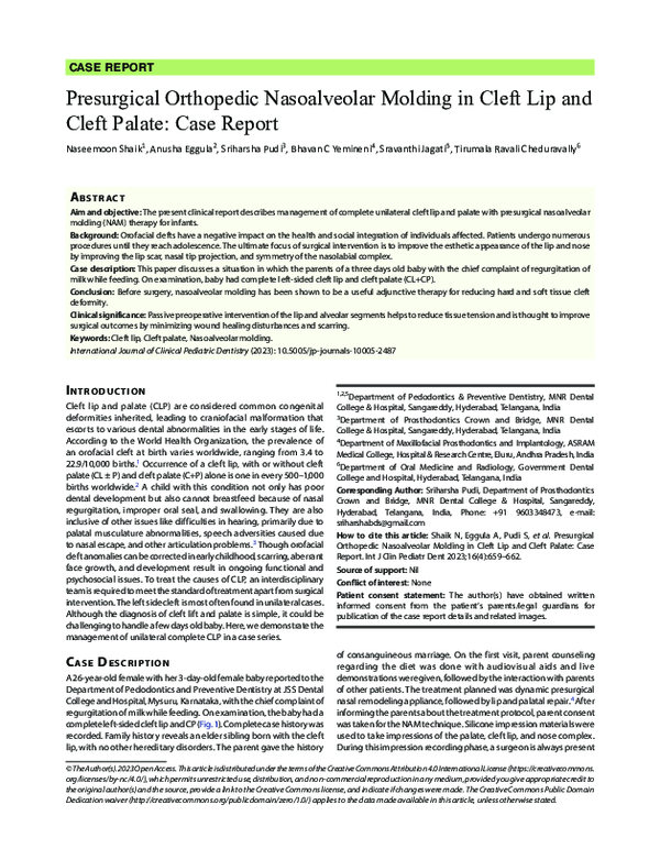 (PDF) Presurgical Orthopedic Nasoalveolar Molding in Cleft Lip and Cleft Palate: Case Report