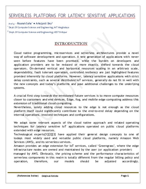(PDF) A Preliminary Study of Serverless Platforms for Latency Sensitive ...