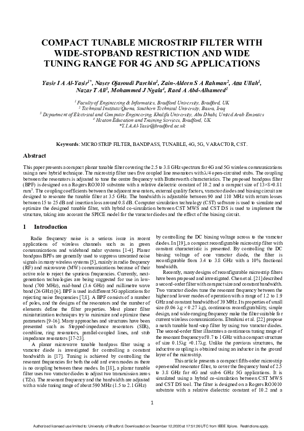 (PDF) Compact Tunable Microstrip Filter with Wide-Stopband Restriction ...
