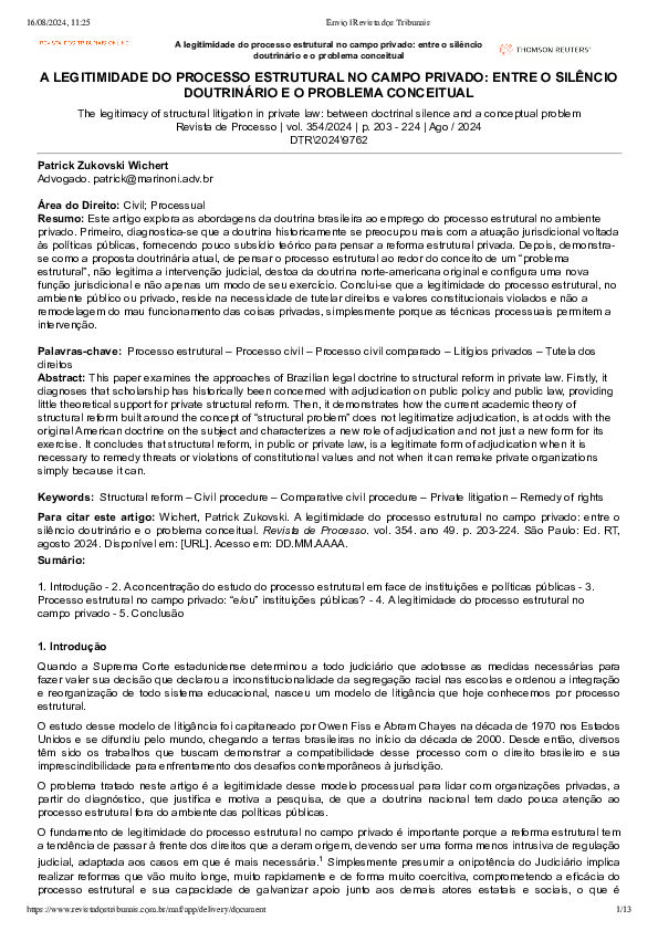 (PDF) A LEGITIMIDADE DO PROCESSO ESTRUTURAL NO CAMPO PRIVADO: ENTRE O ...