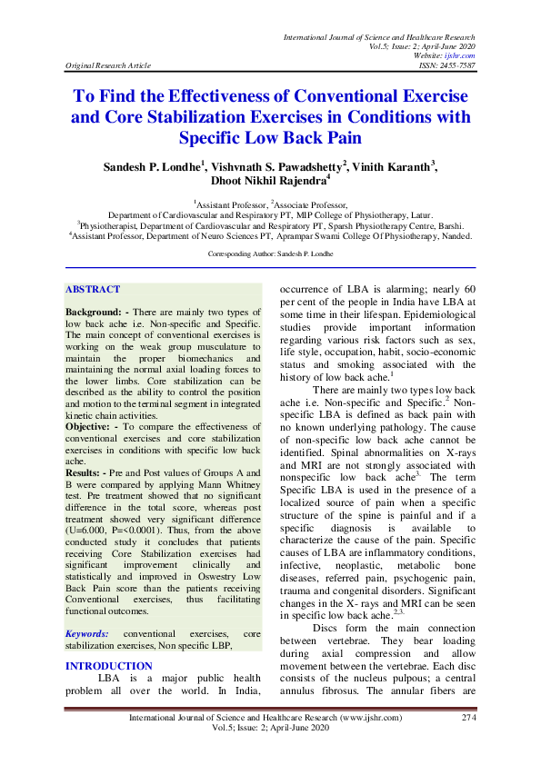 (PDF) To Find the Effectiveness of Conventional Exercise and Core ...