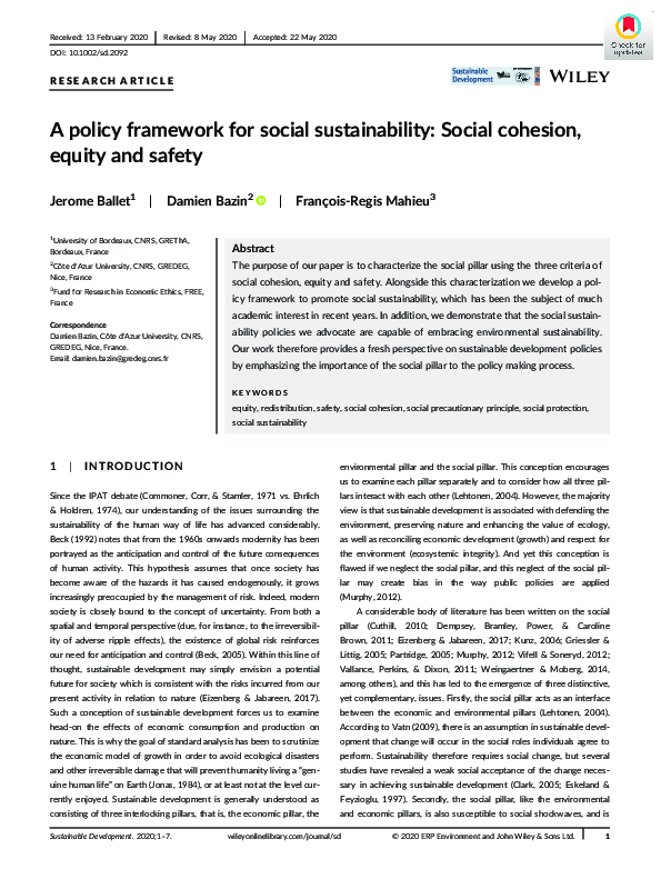 (PDF) A policy framework for social sustainability: Social cohesion ...