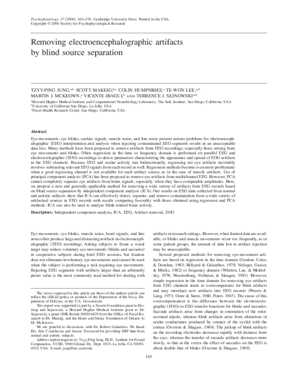 (PDF) Blind Source Separation for EEG Artifact Removal