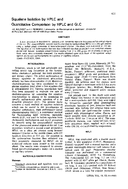 (PDF) Squalene isolation by HPLC and quantitative comparison by HPLC and GLC