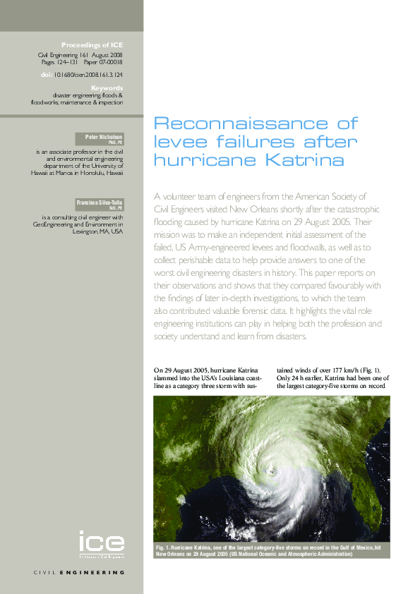 (PDF) Reconnaissance of levee failures after hurricane Katrina