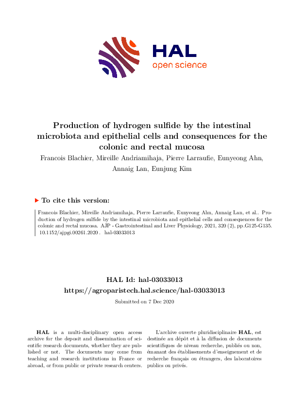 (PDF) Production of hydrogen sulfide by the intestinal microbiota and ...