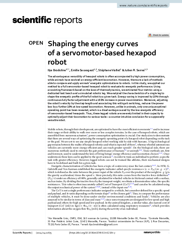 (PDF) Shaping the energy curves of a servomotor-based hexapod robot