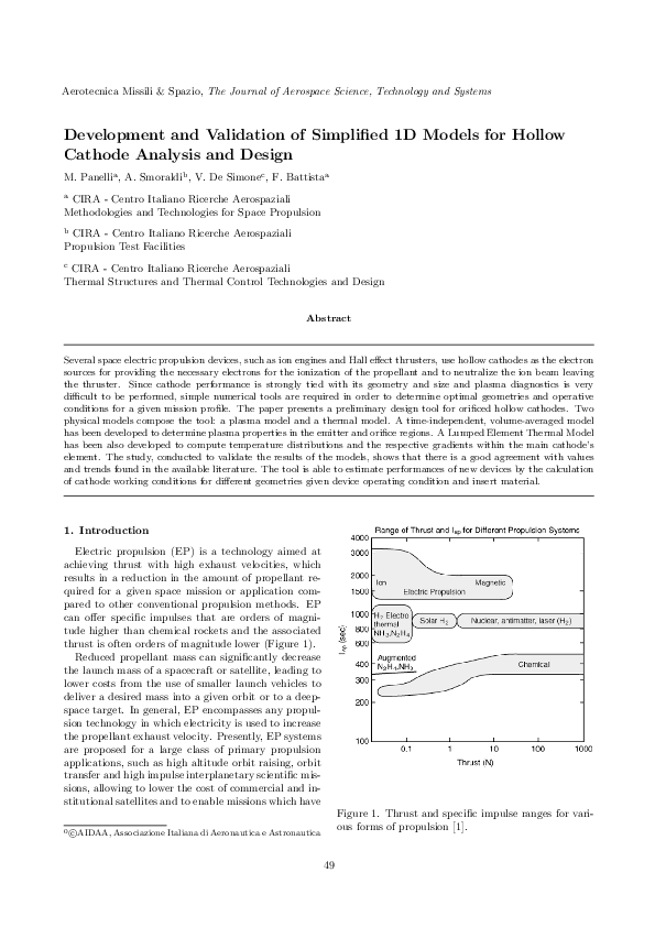 (PDF) Development and Validation of Simplified 1D Models for Hollow Cathode Analysis and Design