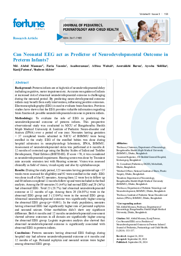 (PDF) Can Neonatal EEG act as Predictor of Neurodevelopmental Outcome ...