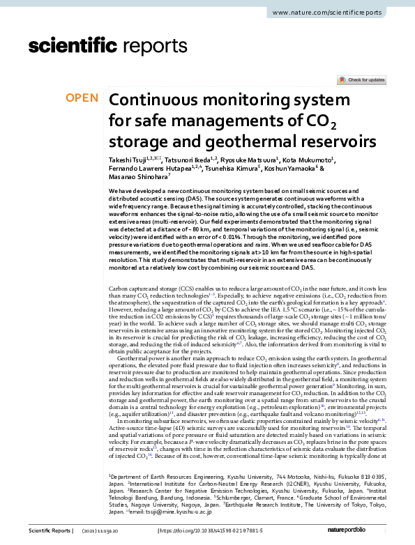 (PDF) Continuous monitoring system for safe managements of CO 2 storage and geothermal reservoirs