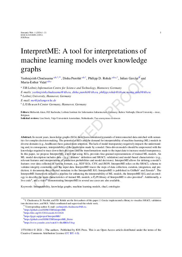 (PDF) InterpretME: A tool for interpretations of machine learning models over knowledge graphs