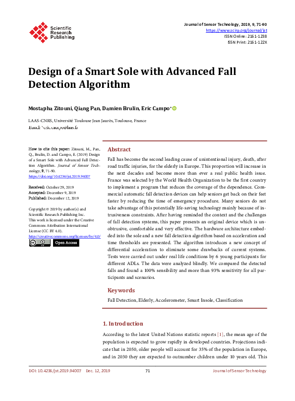 (PDF) Design of a Smart Sole with Advanced Fall Detection Algorithm | Eric Campo - Academia.edu
