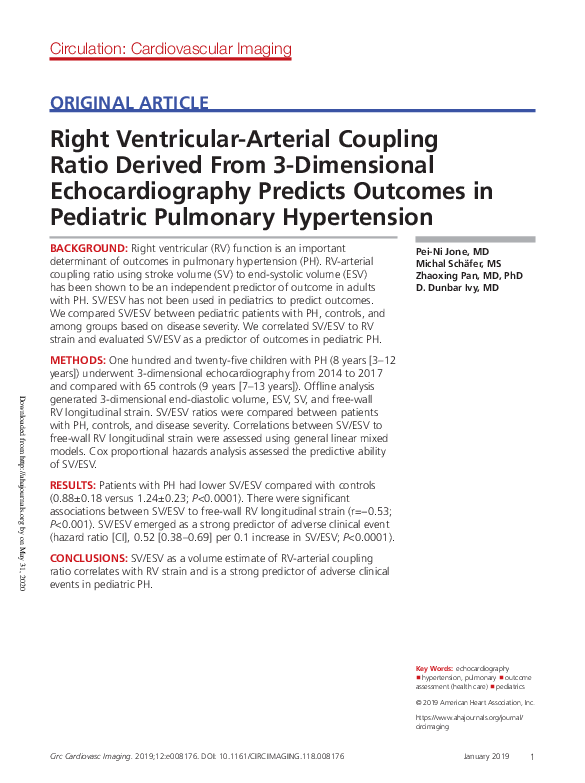 (PDF) Right Ventricular-Arterial Coupling Ratio Derived From 3-Dimensional Echocardiography ...
