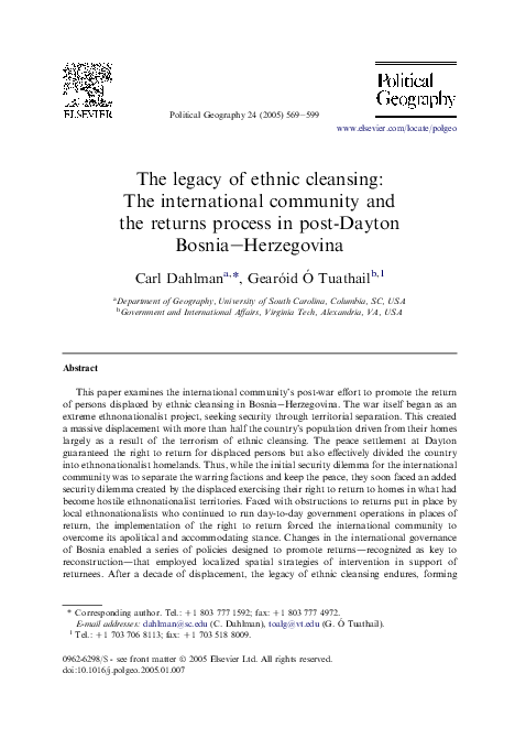 (PDF) The legacy of ethnic cleansing: The international community and ...
