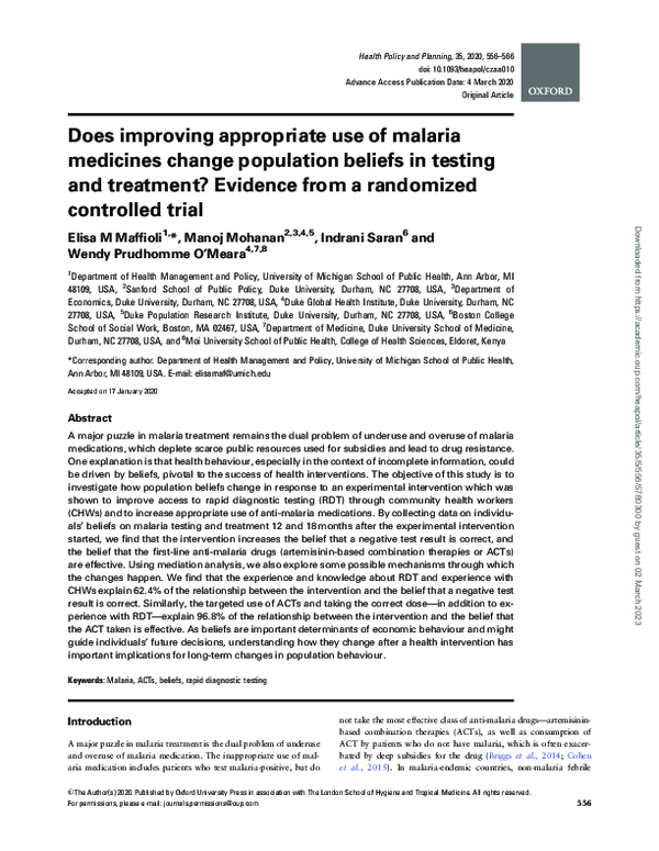 (PDF) Does improving appropriate use of malaria medicines change ...