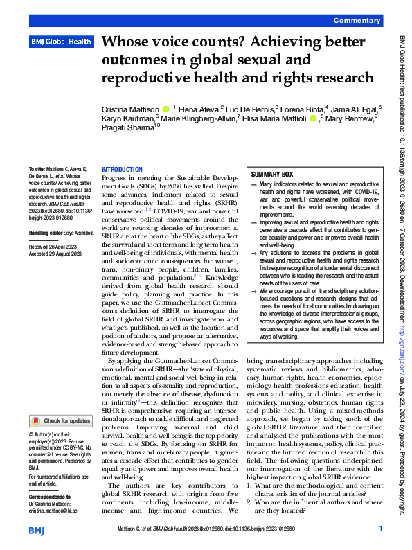(PDF) Whose voice counts? Achieving better outcomes in global sexual ...
