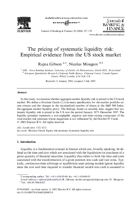 (PDF) The pricing of systematic liquidity risk: Empirical evidence from ...