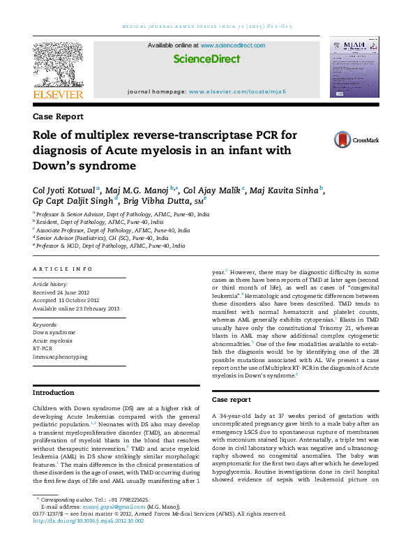 (PDF) Role of multiplex reverse-transcriptase PCR for diagnosis of Acute myelosis in an infant ...