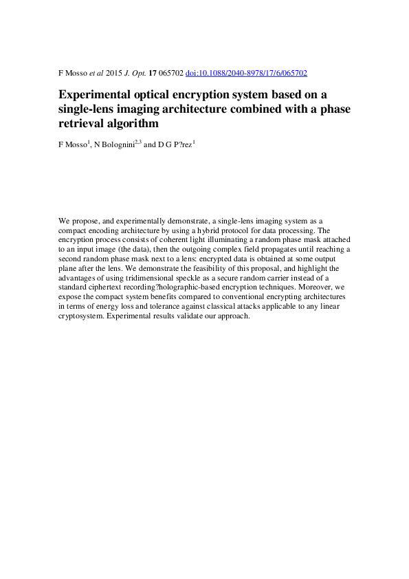 (PDF) Experimental optical encryption system based on a single-lens ...