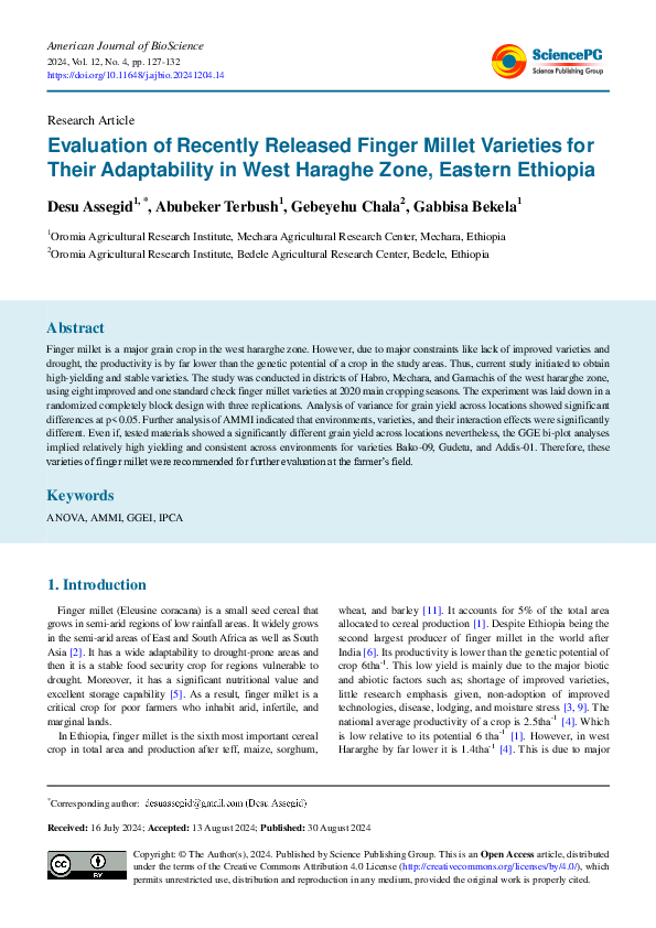 (PDF) Evaluation of Recently Released Finger Millet Varieties for Their Adaptability in West ...