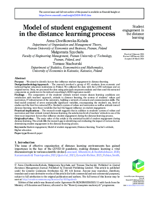 (PDF) Model of student engagement in the distance learning process
