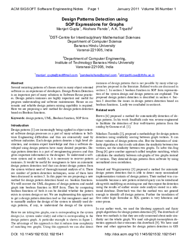(PDF) Design patterns detection using SOP expressions for graphs