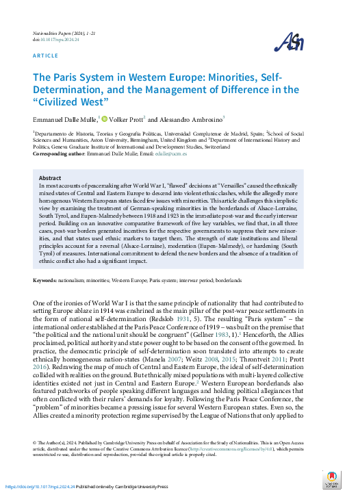 (PDF) The Paris System in Western Europe: Minorities, Self ...