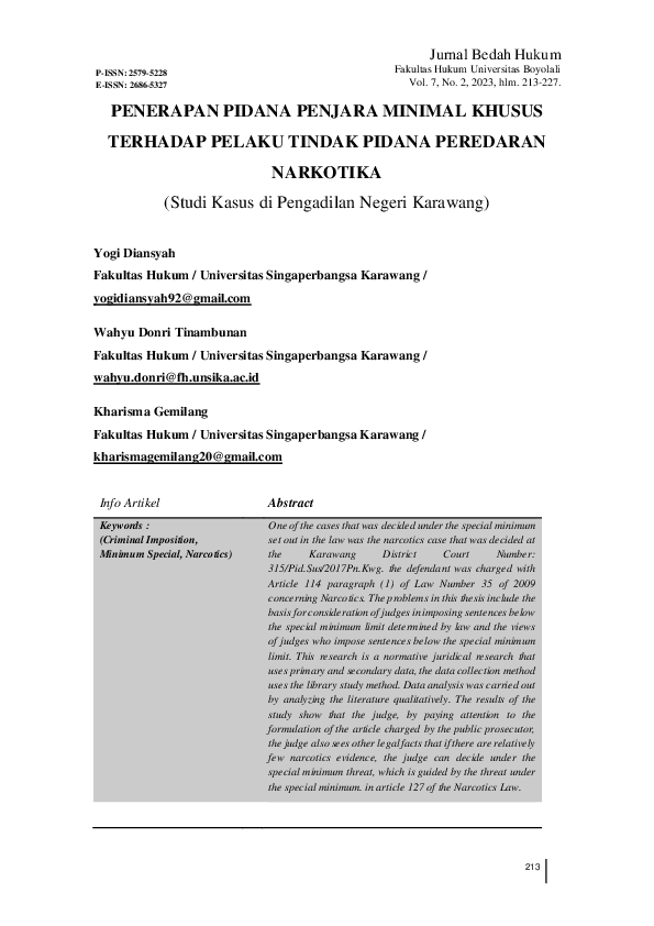 (PDF) Penerapan Pidana Penjara Minimal Khusus Terhadap Pelaku Tindak Pidana Peredaran Narkotika