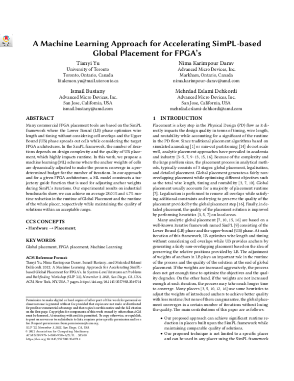 Pdf A Machine Learning Approach For Accelerating Simpl Based Global Placement For Fpgas