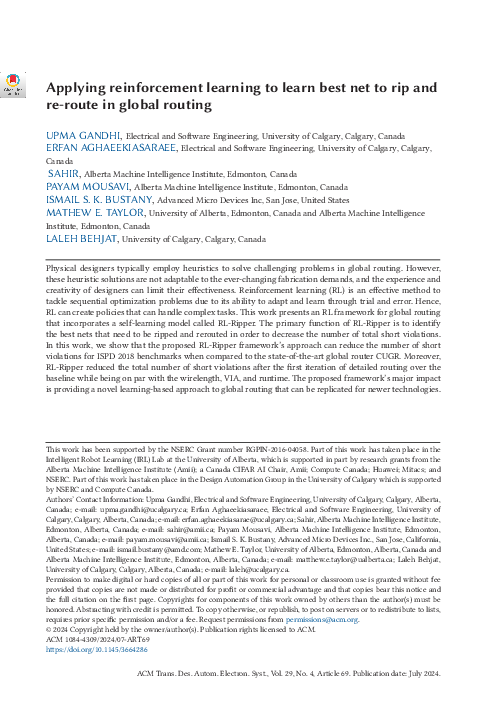 (PDF) Applying reinforcement learning to learn best net to rip and re-route in global routing