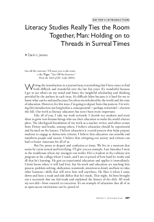 (PDF) Literacy Studies Really Ties the Room Together, Man: Holding on ...
