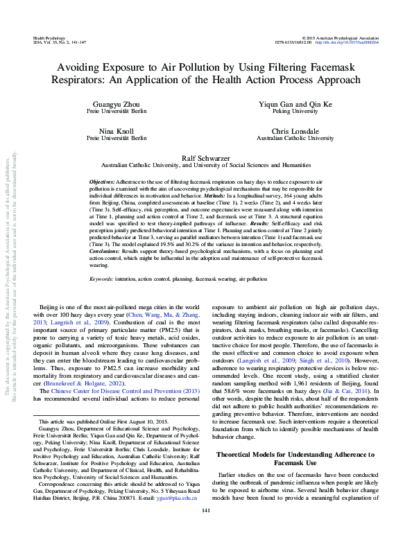 (PDF) Avoiding exposure to air pollution by using filtering facemask ...