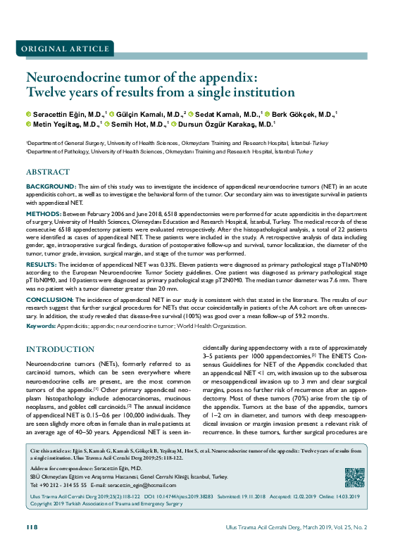 Pdf Neuroendocrine Tumor Of Appendix Twelve Years Results Of A Single Institution