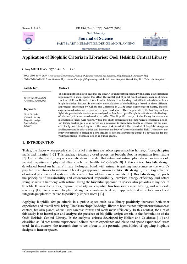 (PDF) Application of Biophilic Criteria in Libraries: Oodi Helsinki ...