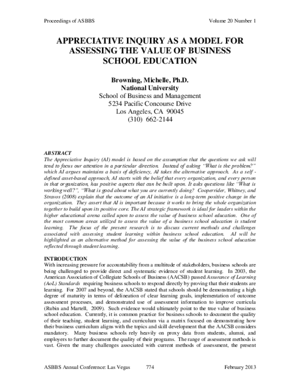 (PDF) Appreciative Inquiry as a Model for Assessing the Value of ...