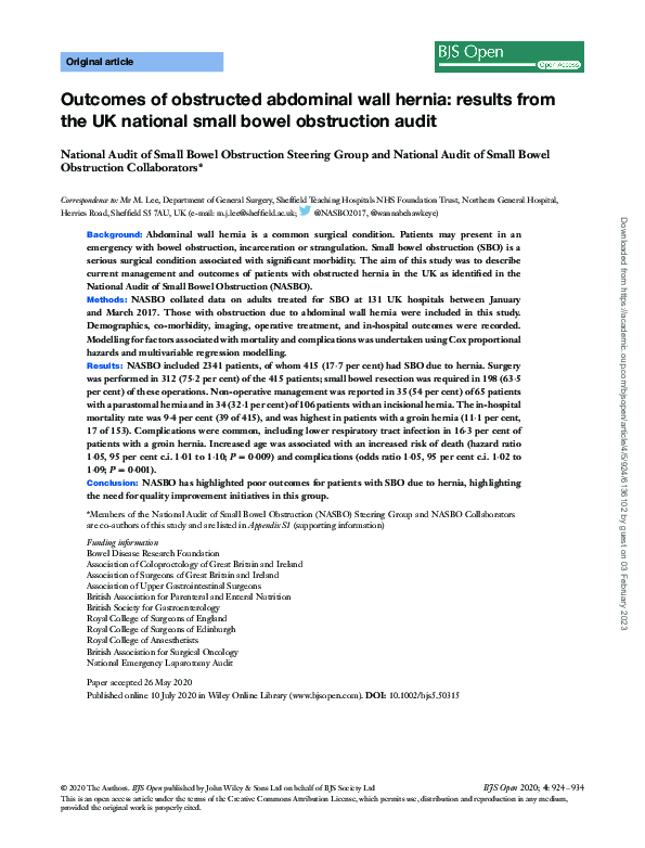 (PDF) Outcomes of obstructed abdominal wall hernia: results from the UK ...