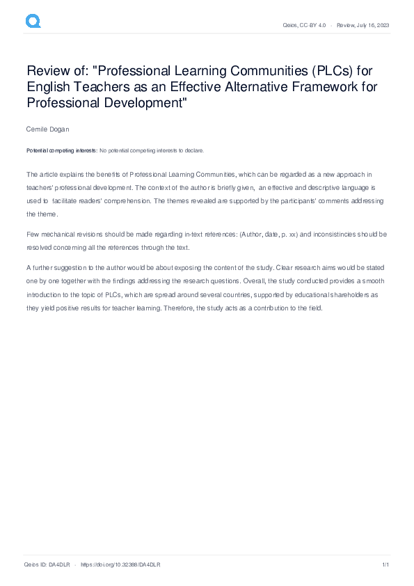 (PDF) Review of: "Professional Learning Communities (PLCs) for English Teachers as an Effective ...