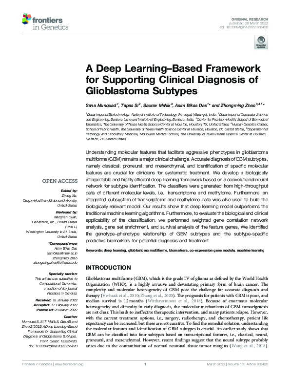 (PDF) A Deep Learning–Based Framework for Supporting Clinical Diagnosis of Glioblastoma Subtypes ...