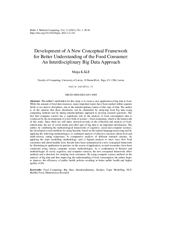 (PDF) Development of a New Conceptual Framework for Better Understanding of the Food Consumer ...