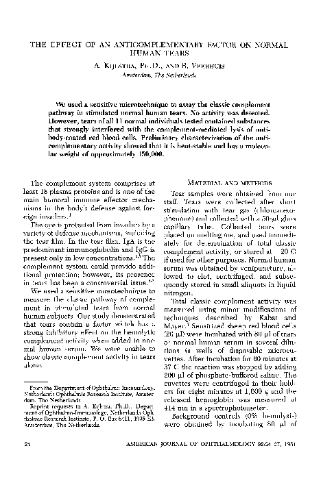 (PDF) The Effect of An Anticomplementary Factor on Normal Human Tears