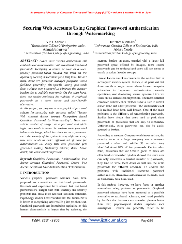 Pdf Securing Web Accounts Using Graphical Password Authentication