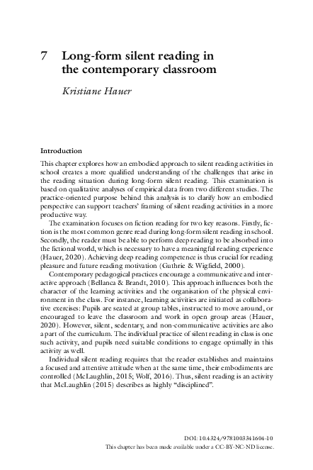 (PDF) Long-form silent reading in the contemporary classroom
