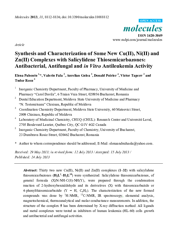 (PDF) Synthesis and Characterization of Some New Cu(II), Ni(II) and Zn(II) Complexes with ...
