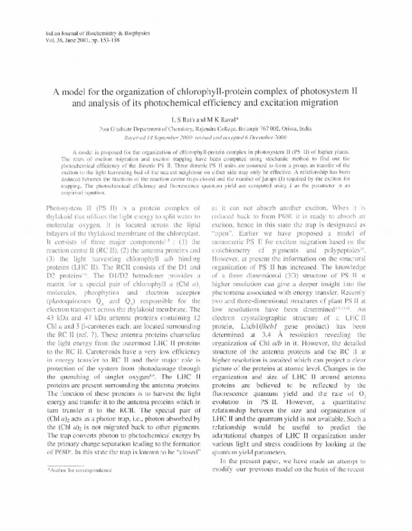 (PDF) A model for the organization of chlorophyll-protein complex of ...