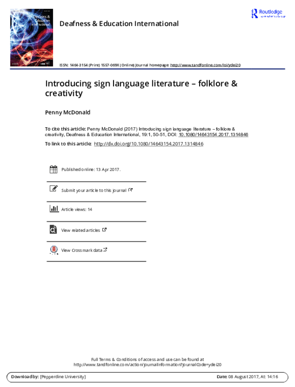(PDF) Introducing Sign Language Literature: Folklore and Creativity by ...