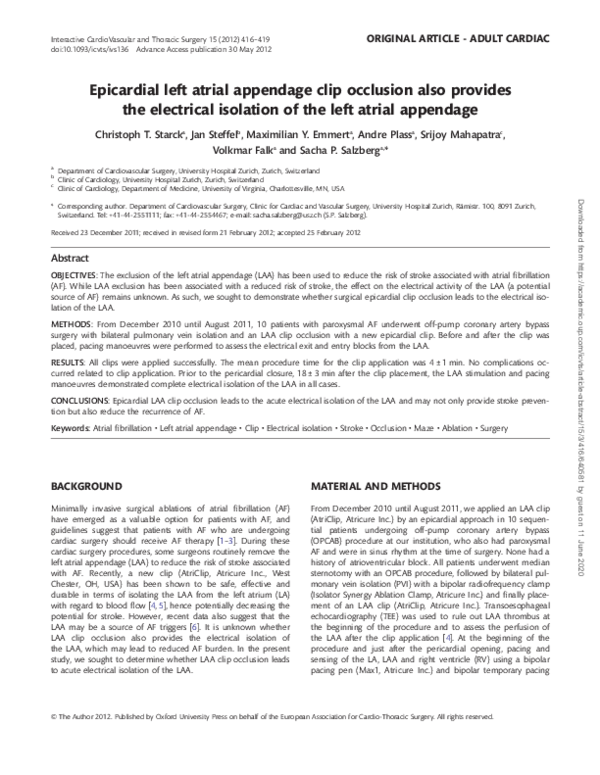 (PDF) Epicardial left atrial appendage clip occlusion also provides the ...
