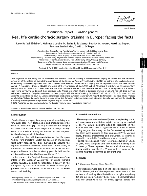 (PDF) Real life cardio-thoracic surgery training in Europe: facing the ...