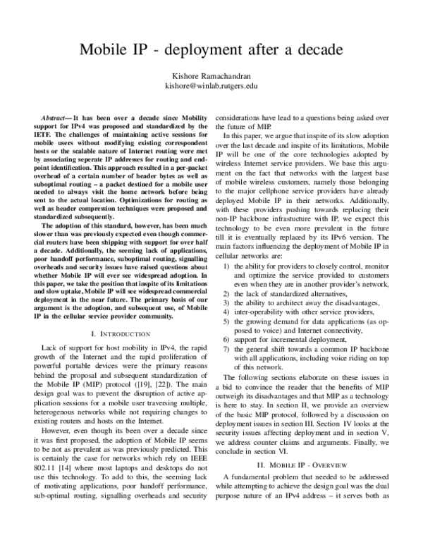 (PDF) Mobile IP-deployment after a decade