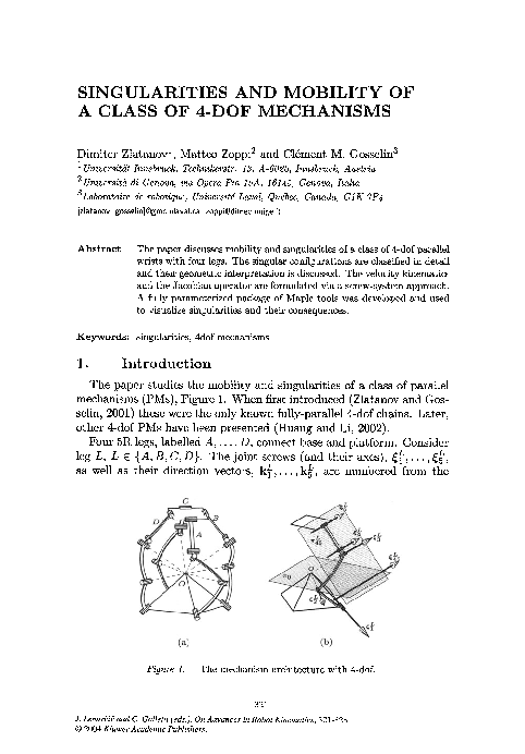 (PDF) Singularities and Mobility of a Class of 4-DOF Mechanisms