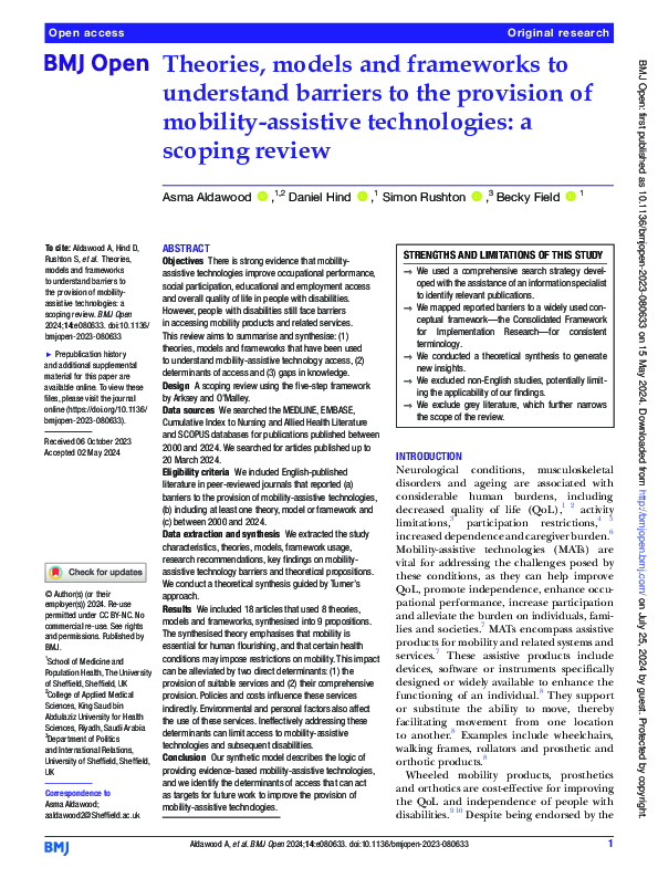 (PDF) Theories, models and frameworks to understand barriers to the ...